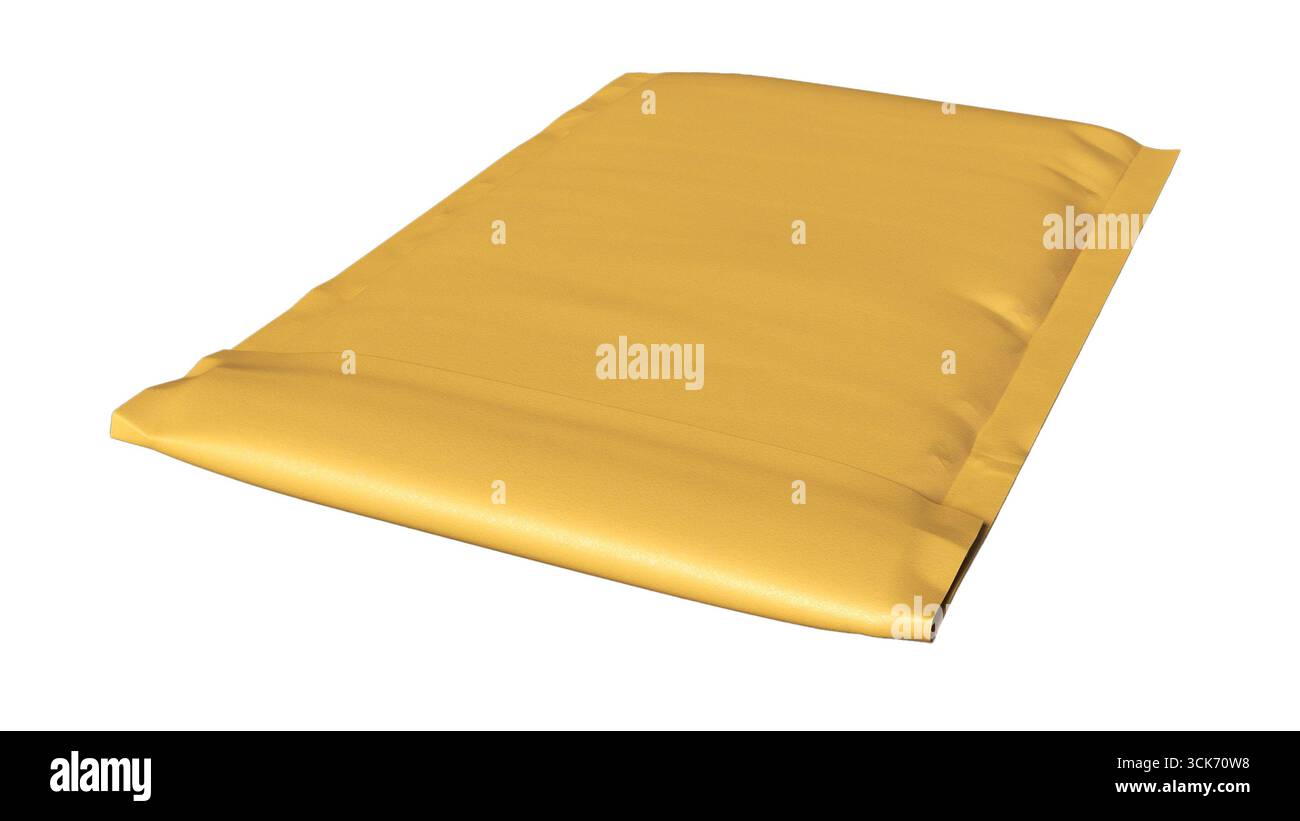 A flat, golden, padded envelope commonly used for mailing fragile items ...