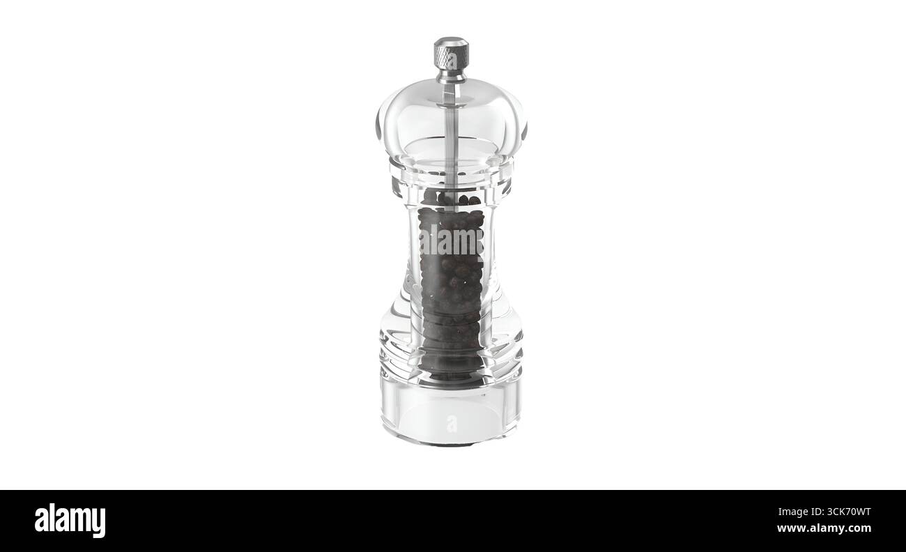 A transparent pepper mill with a sleek design, used for grinding and ...