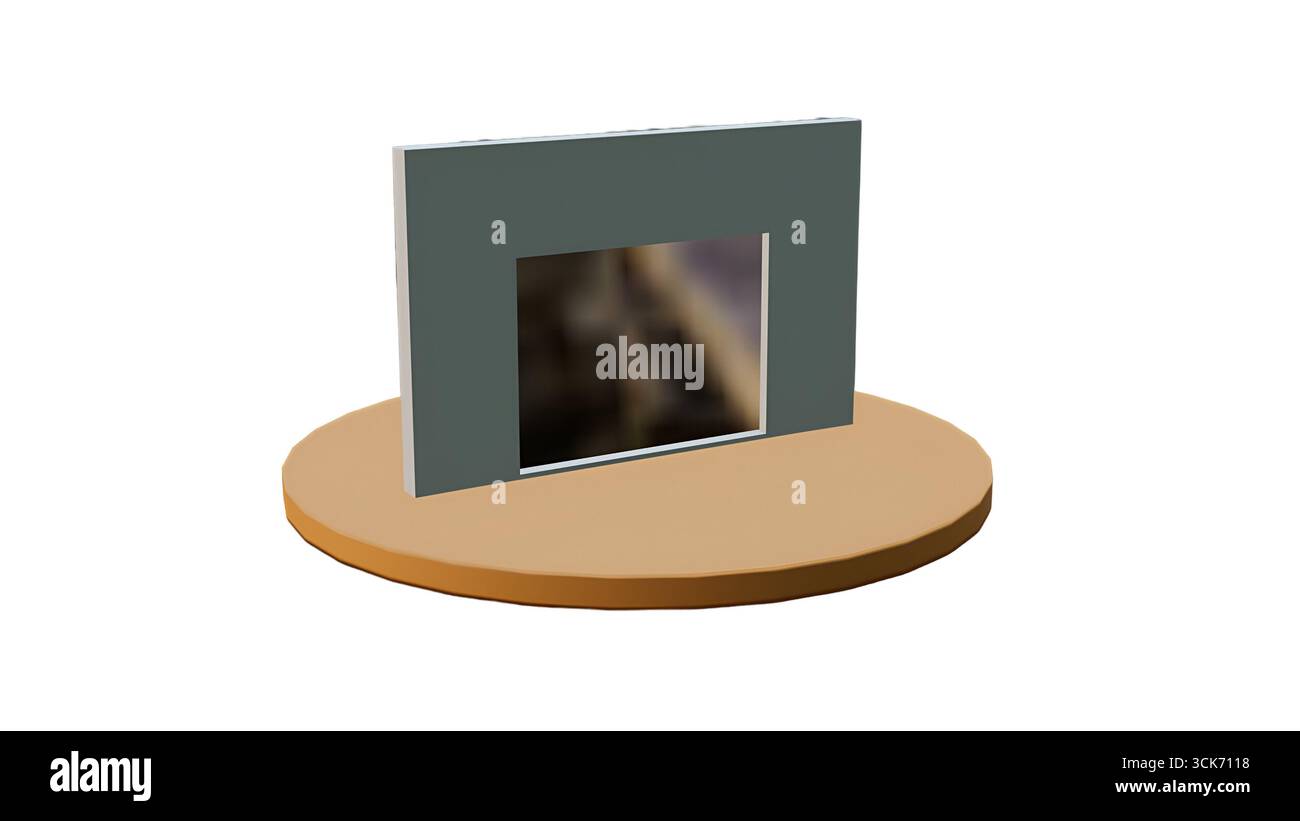 A simple photo frame displayed on a circular base, showcasing a blurred ...