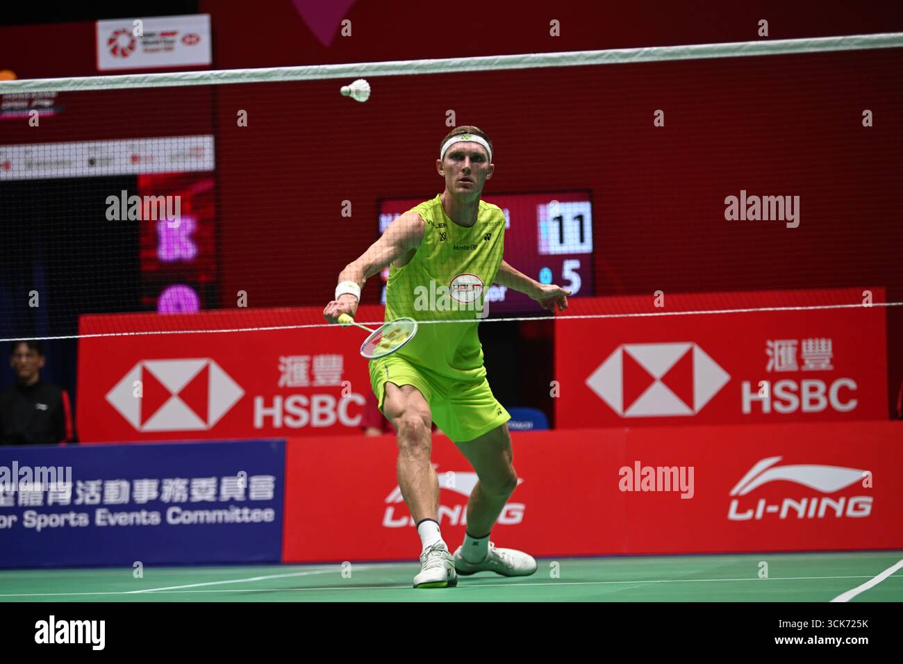 Viktor Axelsen, a Denmark badminton player during the match of Hong ...