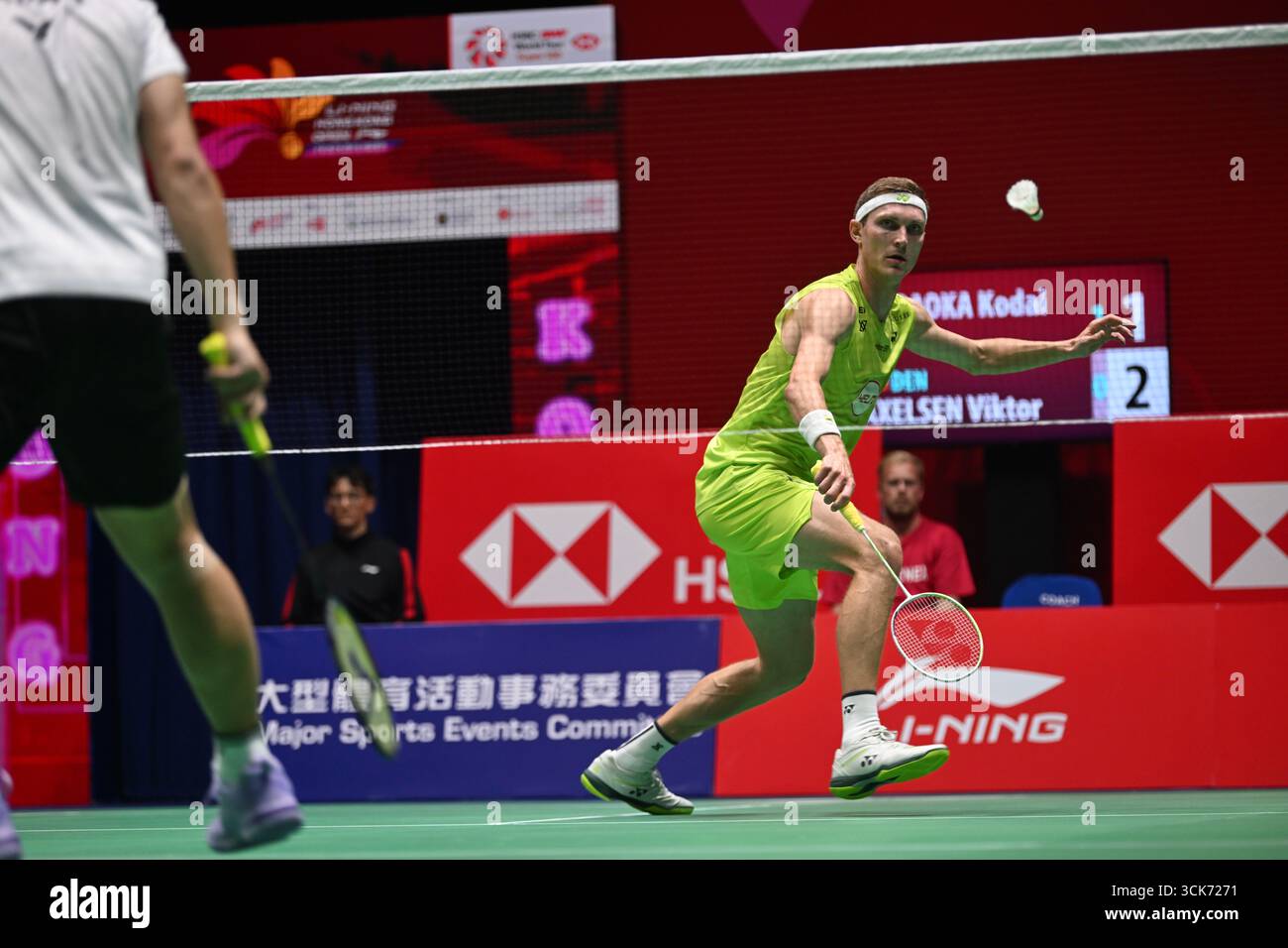 Viktor Axelsen, a Denmark badminton player during the match of Hong ...