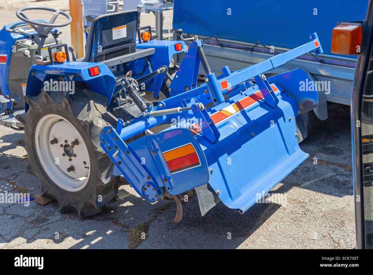 Blue Tractor Rear Mounted Mower Attachement Farm Equipment Stock Photo ...