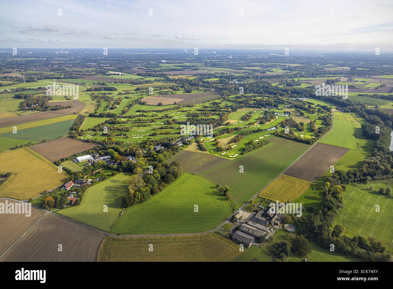 Aerial view, golf course Golfclub Op de Niep, golf meadow and sand ...