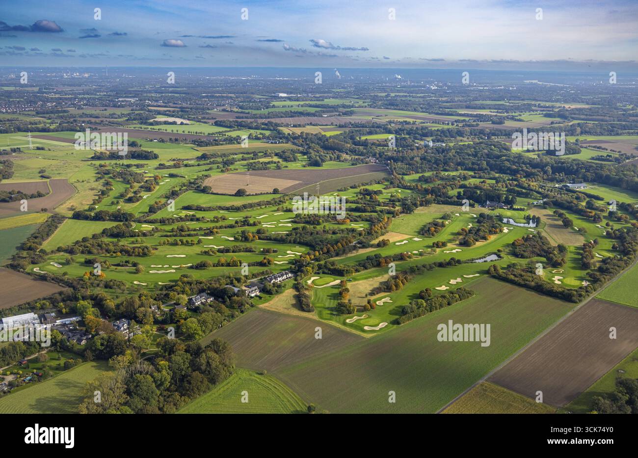 Aerial view, golf course Golfclub Op de Niep, golf meadow and sand ...