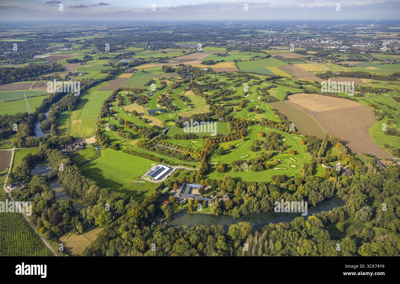 Aerial view, golf course Golfclub Op de Niep, golf meadow and sand ...