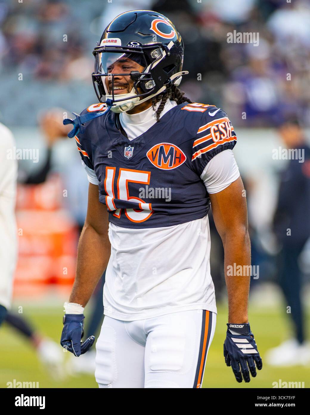 September 08, 2025: Chicago Bears Rome Odunze (15) warms up before the ...