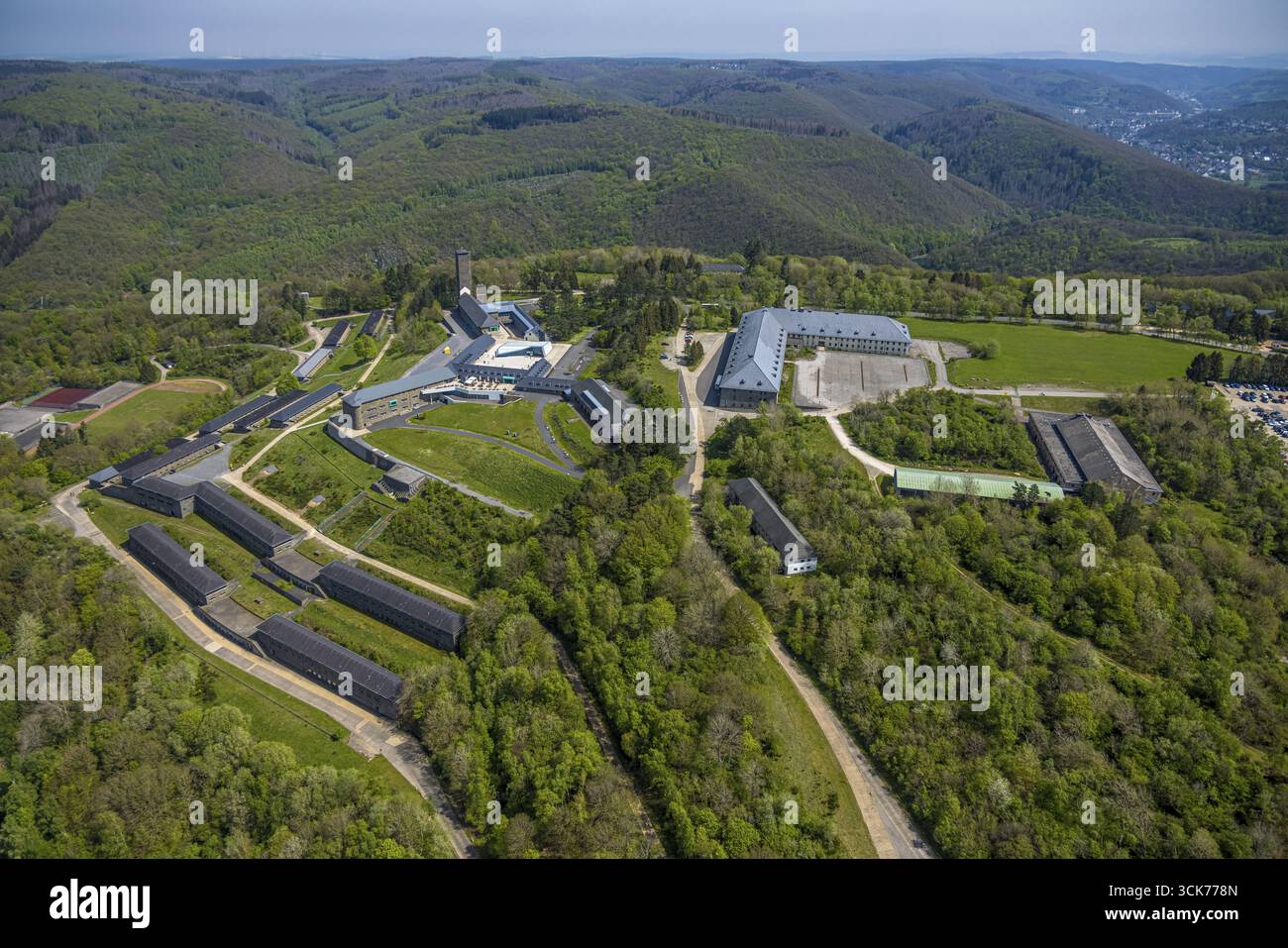 Aerial view, Vogelsang IP building complex and historical museum on ...