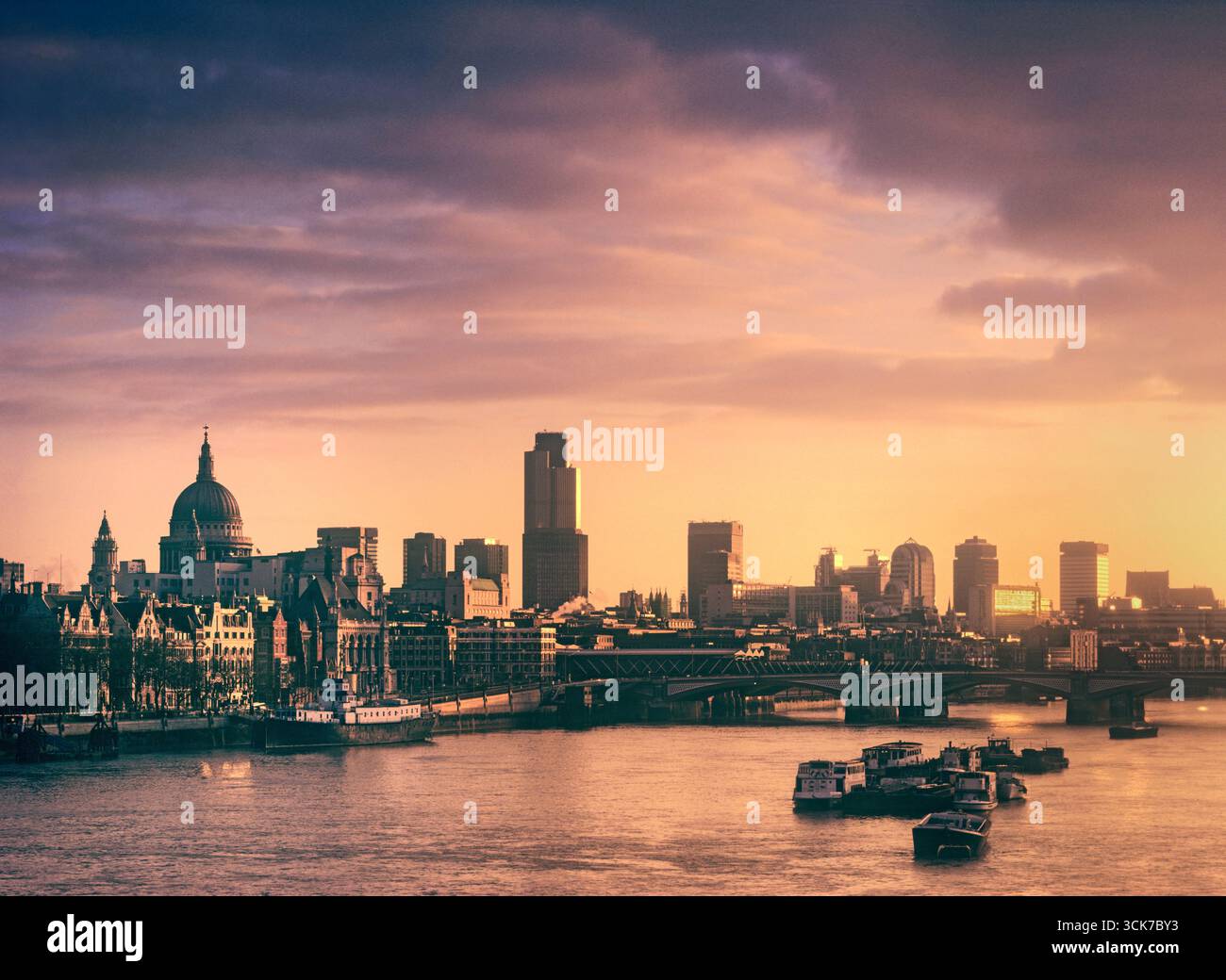 London cityscape 1990's Saint Pauls River Thames & Financial City ...