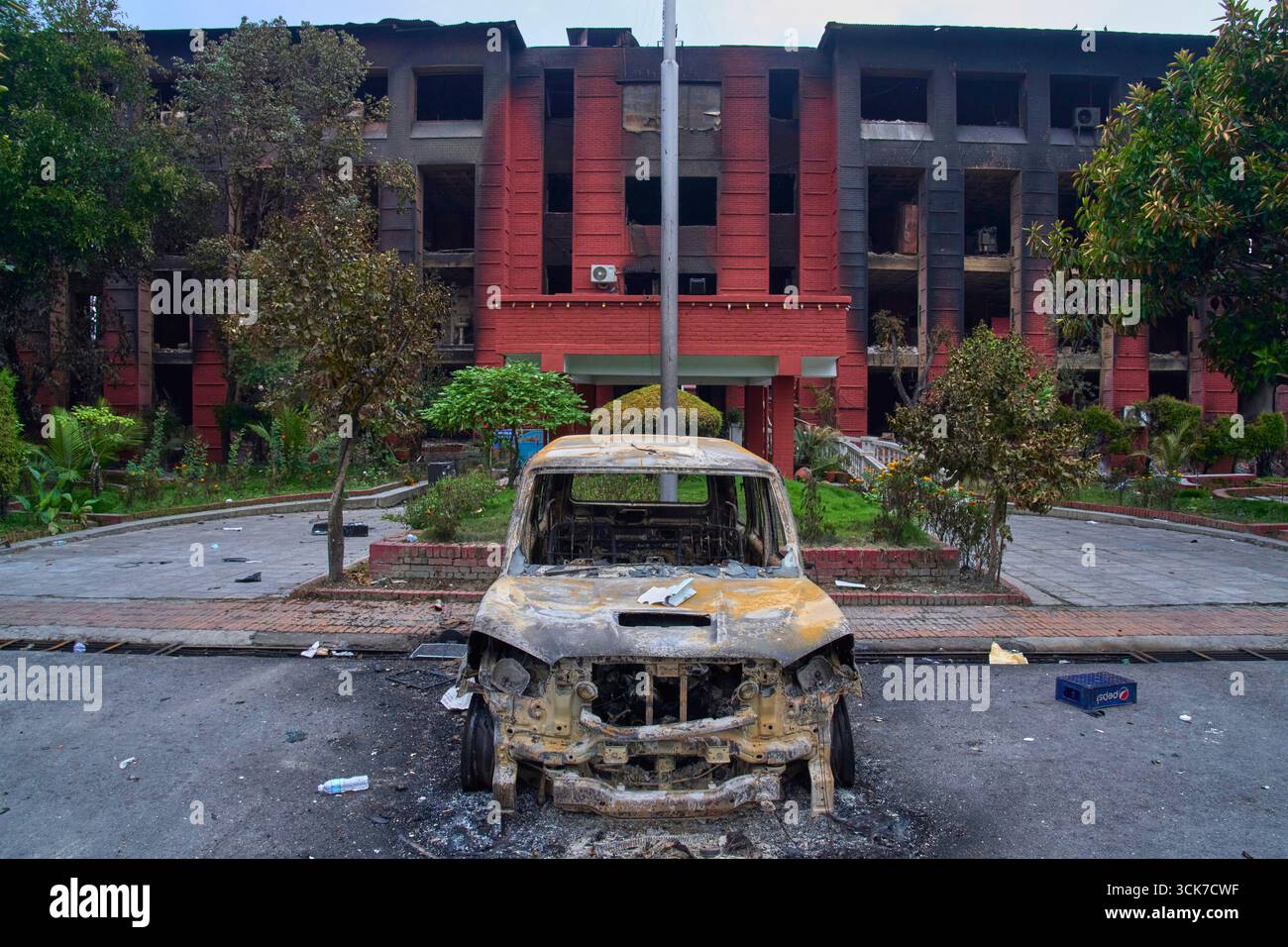 Nepal Health Ministry building is seen vandalized in Kathmandu, Nepal ...