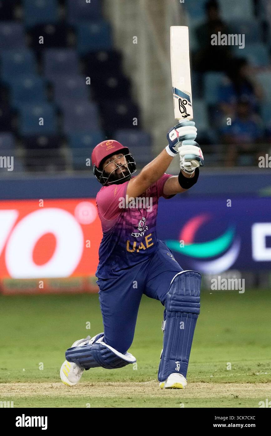United Arab Emirates's Alishan Sharafu plays a shot during the Asia Cup ...