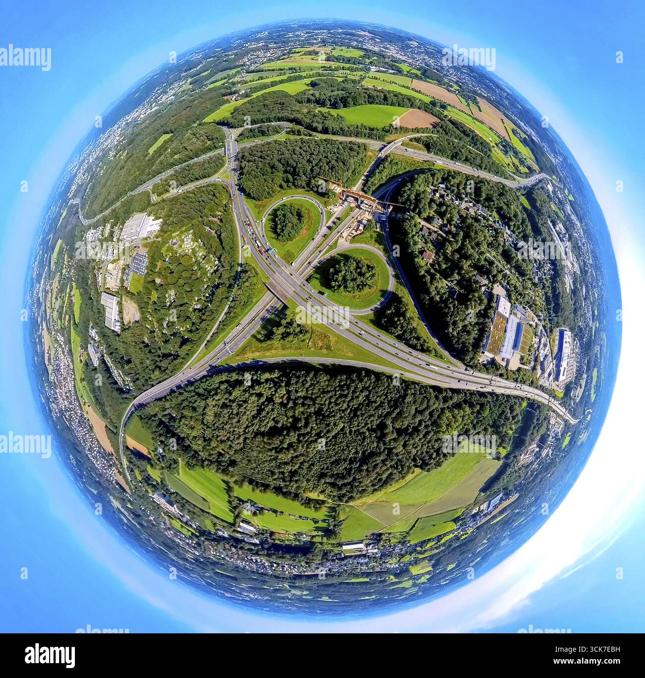 Aerial view, motorway junction Wuppertal-Nord, motorway A1 and A43 and ...
