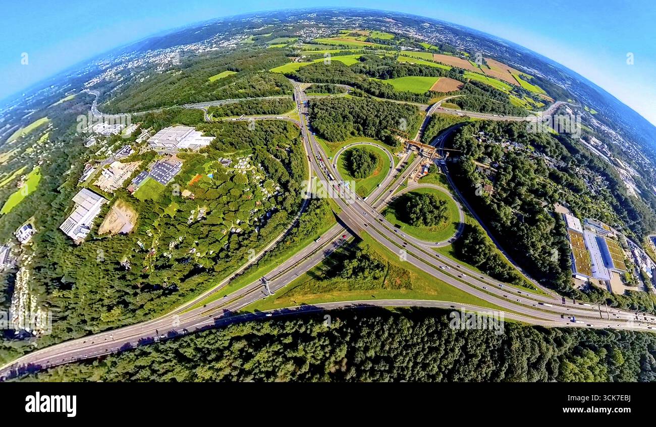 Aerial view, motorway junction Wuppertal-Nord, motorway A1 and A43 and ...