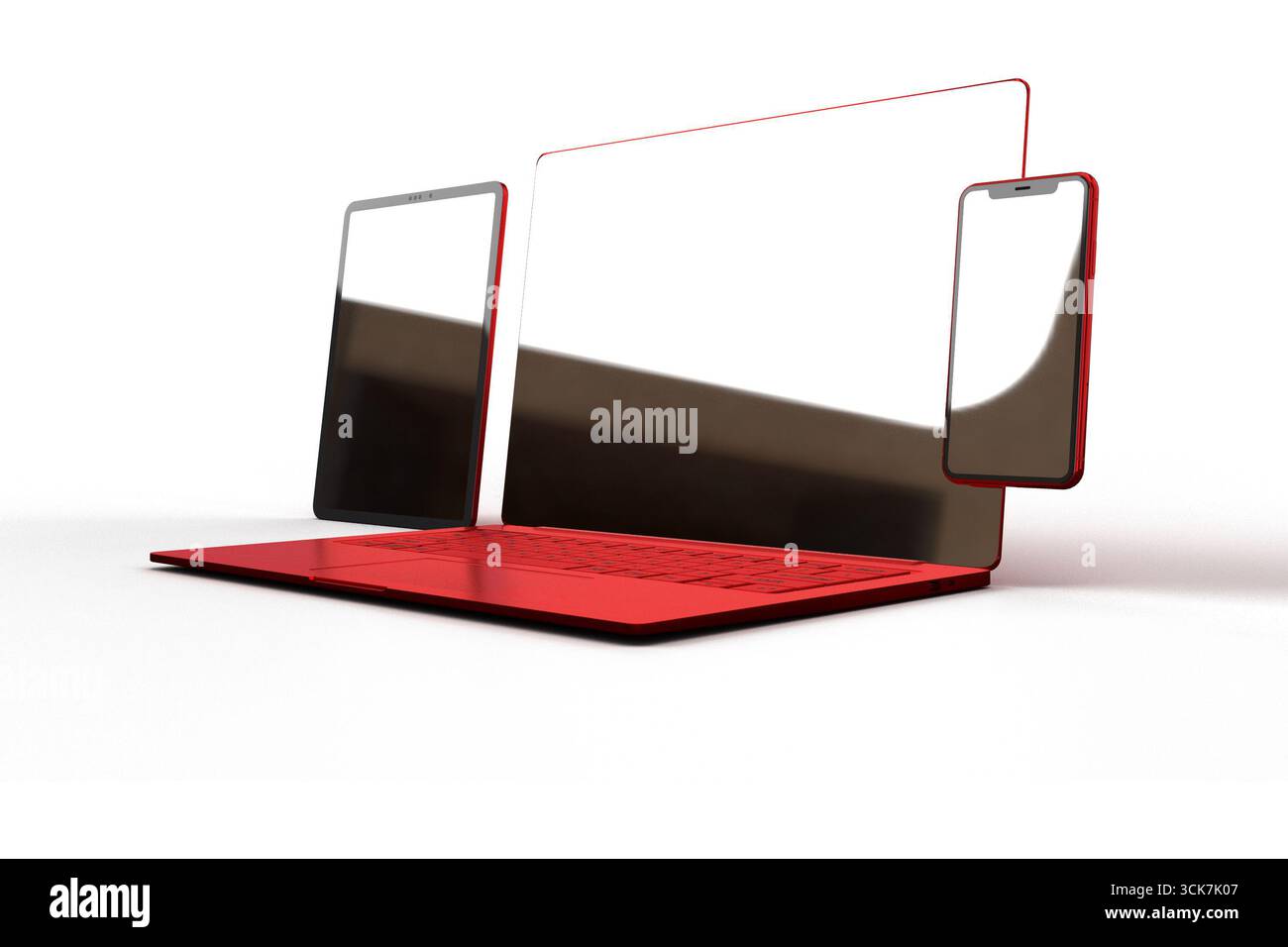 A modern red laptop and smartphone setup, showcasing sleek design and ...