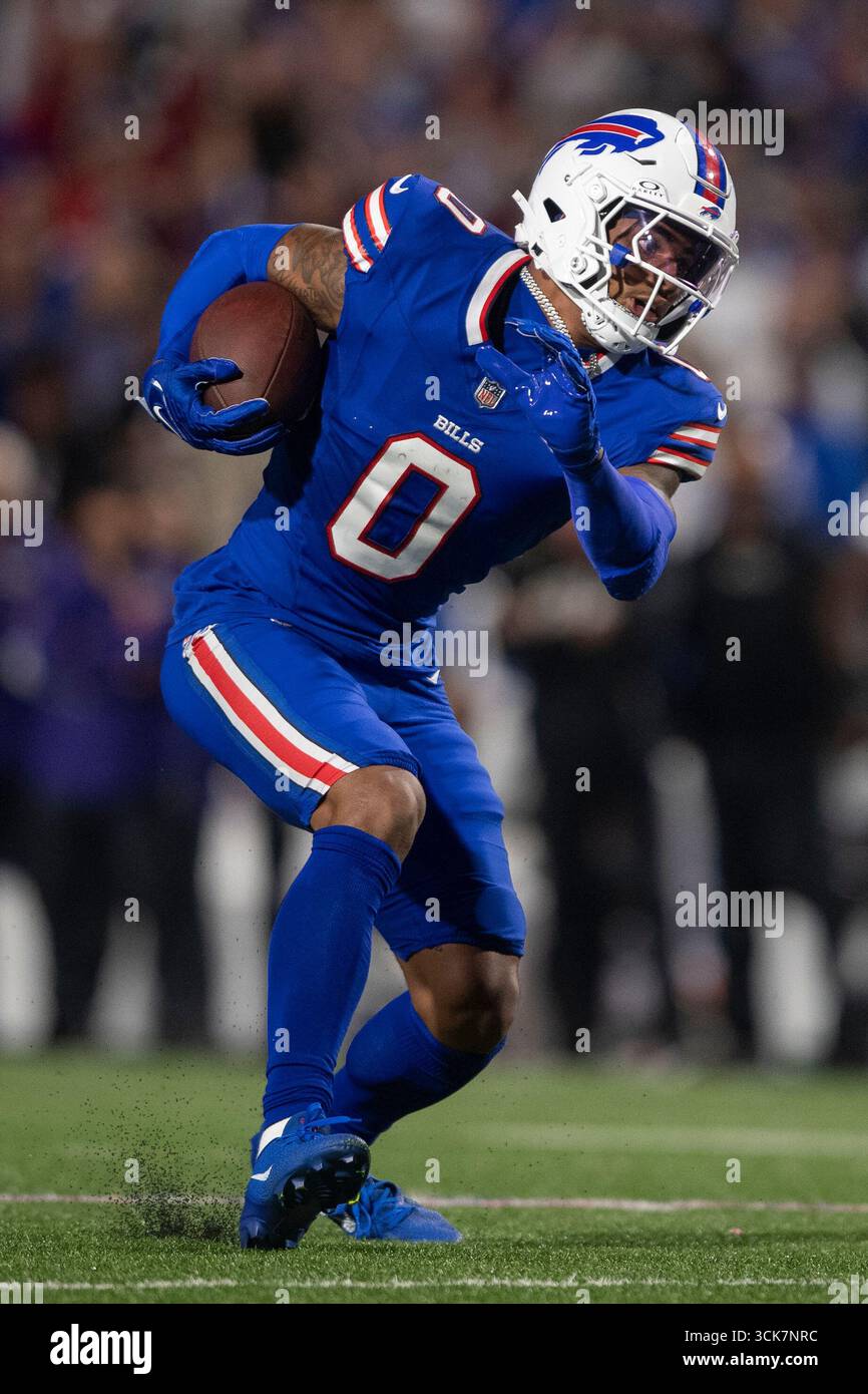 Buffalo Bills wide receiver Keon Coleman (0) runs with the ball during ...
