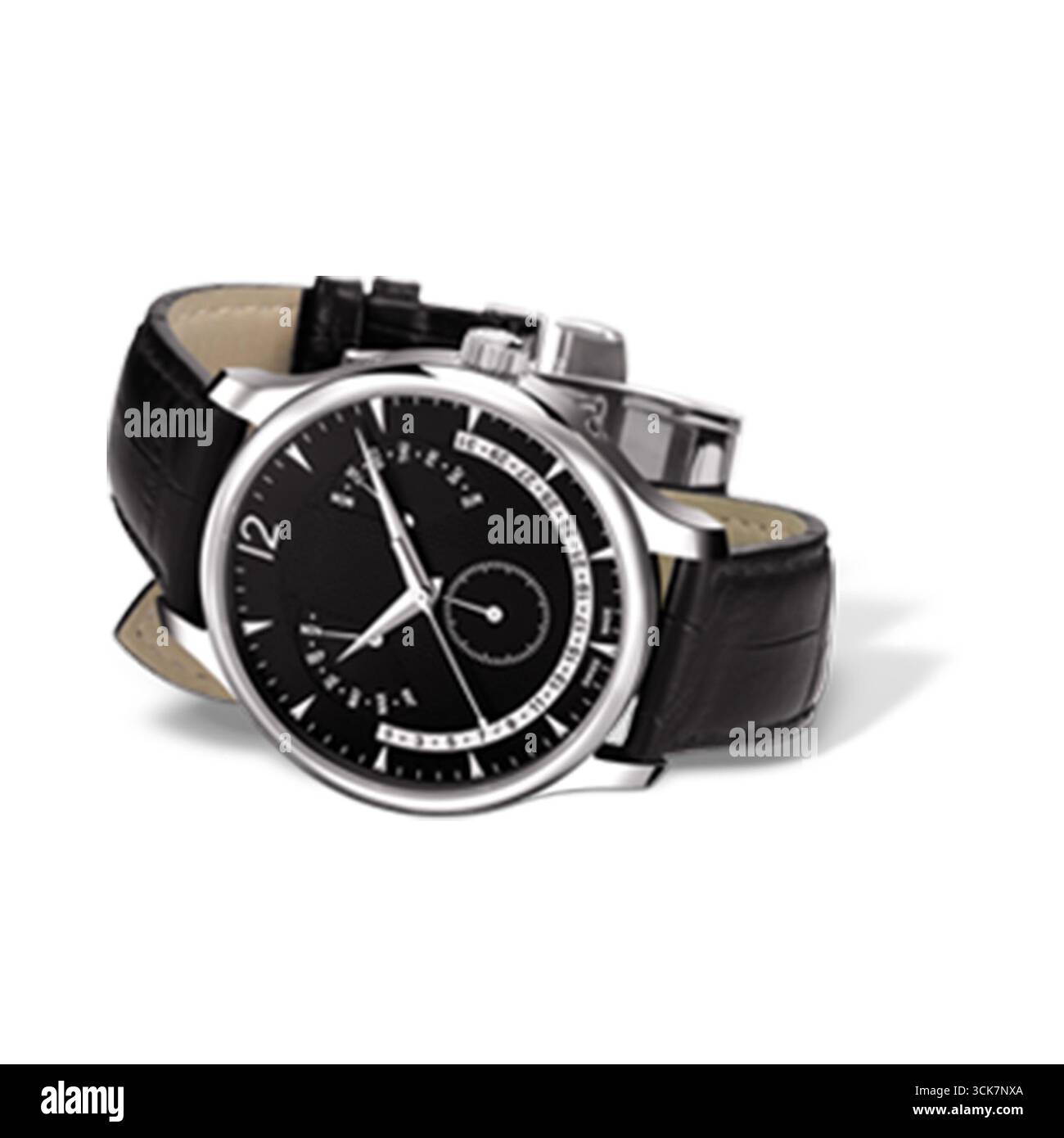 A sleek black watch with a silver case, designed for elegance and ...