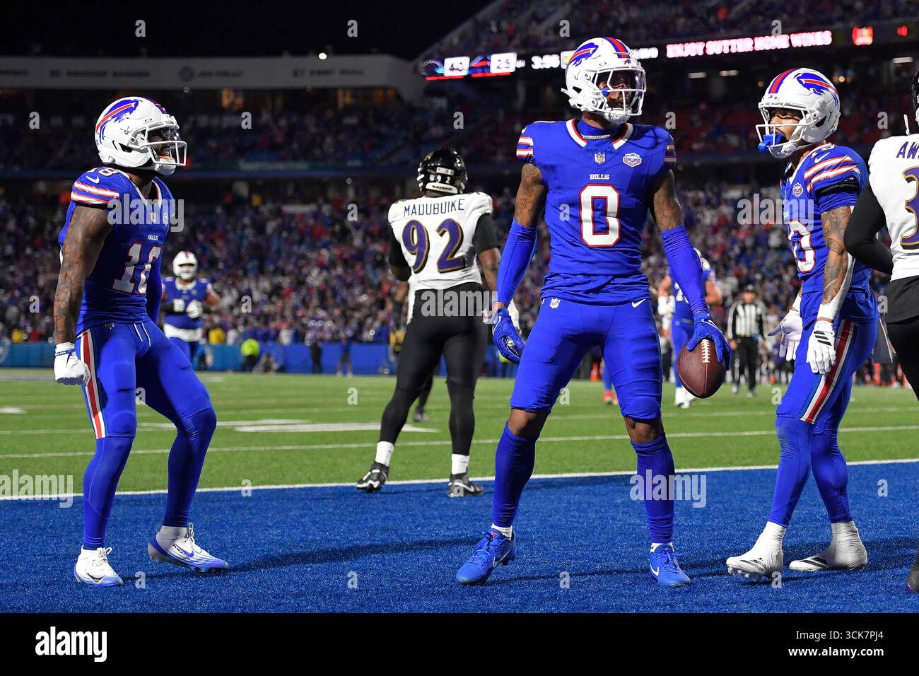Buffalo Bills wide receiver Keon Coleman, center, celebrates with wide ...