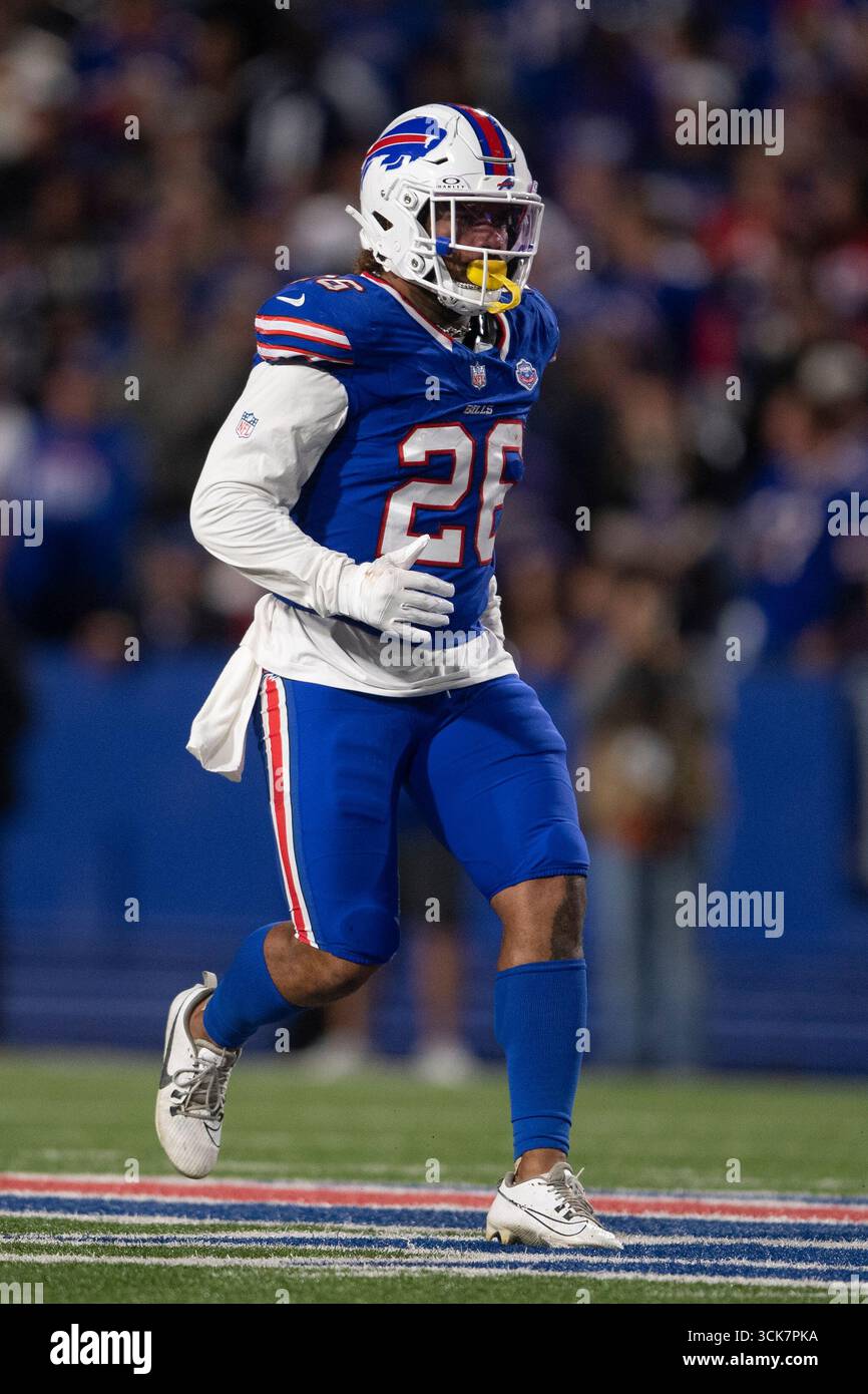 Buffalo Bills running back Ty Johnson (26) runs on the field during the ...