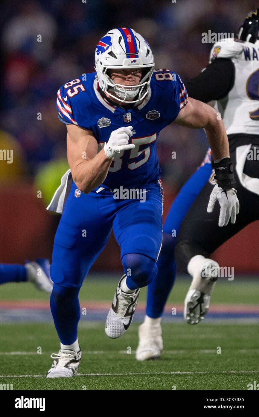 Buffalo Bills tight end Jackson Hawes (85) runs on the field during the ...