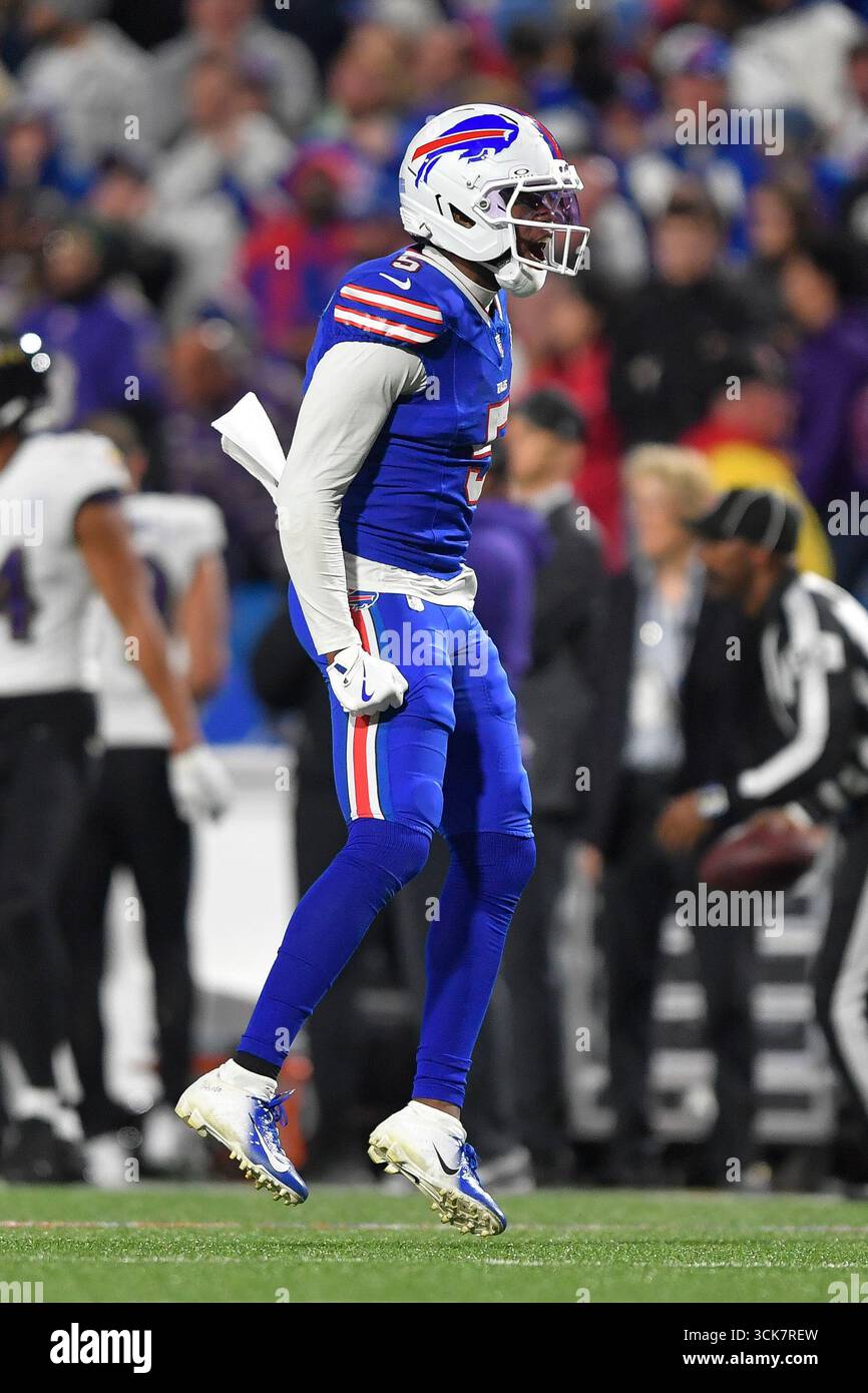 Buffalo Bills wide receiver Joshua Palmer (5) reacts during the second ...