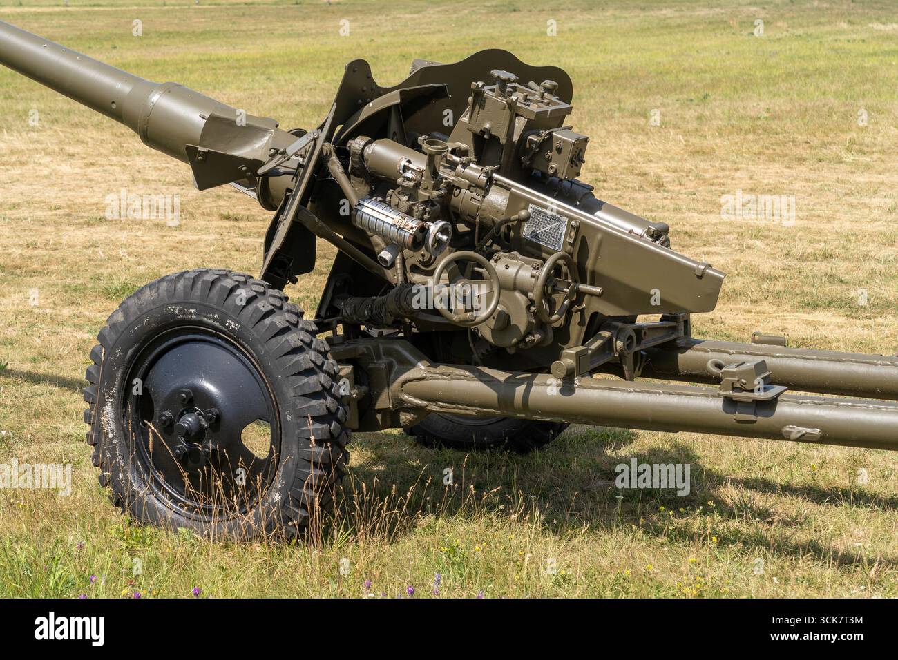 Old soviet divisional 85-mm calibre D44 field artillery gun on open ...