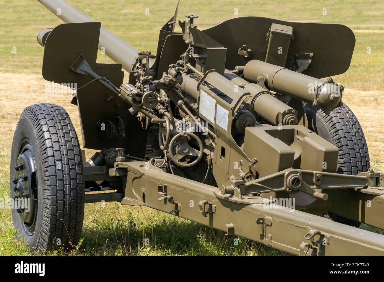 Old soviet divisional 85-mm calibre D44 field artillery gun on open ...