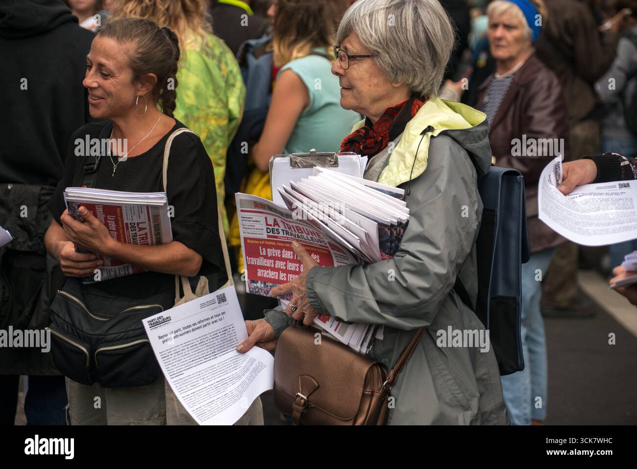 Union members from the CGT, FSU, and Solidaires gathered for a rally to ...