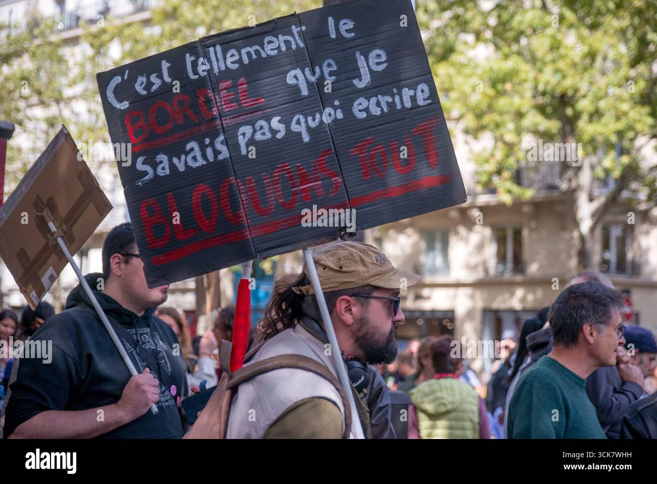 Union members from the CGT, FSU, and Solidaires gathered for a rally to ...