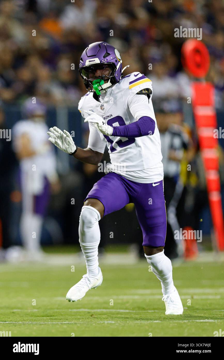Minnesota Vikings wide receiver Tai Felton (13) runs on the field ...