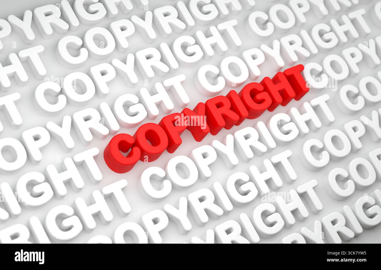 Copyright, text in red and white letters, intellectual property warning ...