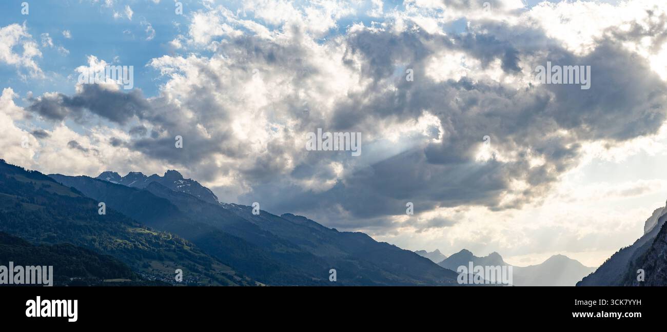 Mountains, dramatic sky, Switzerland, Canton St. Gallen. Mountains ...