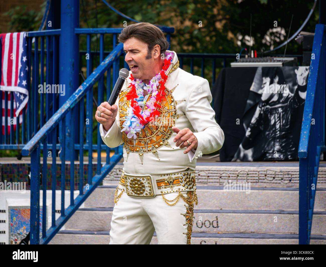 Elvis tribute Singer Cliff Castle performing in Hythe, Kent, on August ...