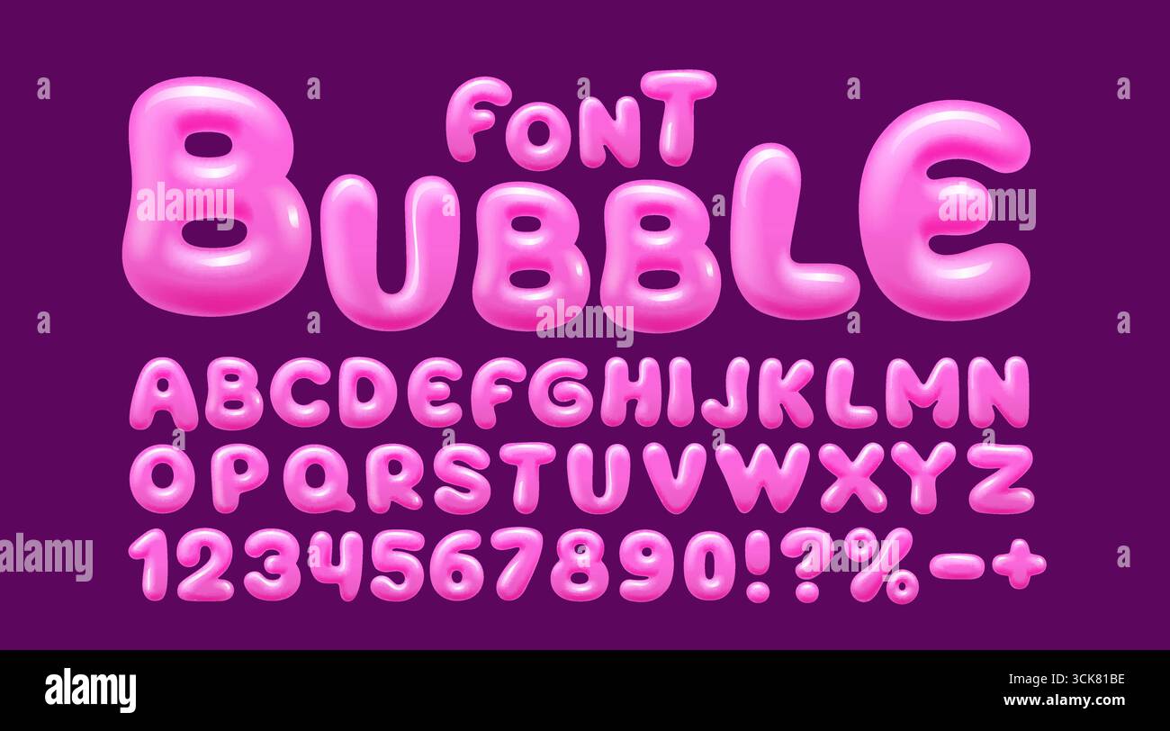 Bubble gum font, brush candy. English alphabet and numbers sign. Vector ...