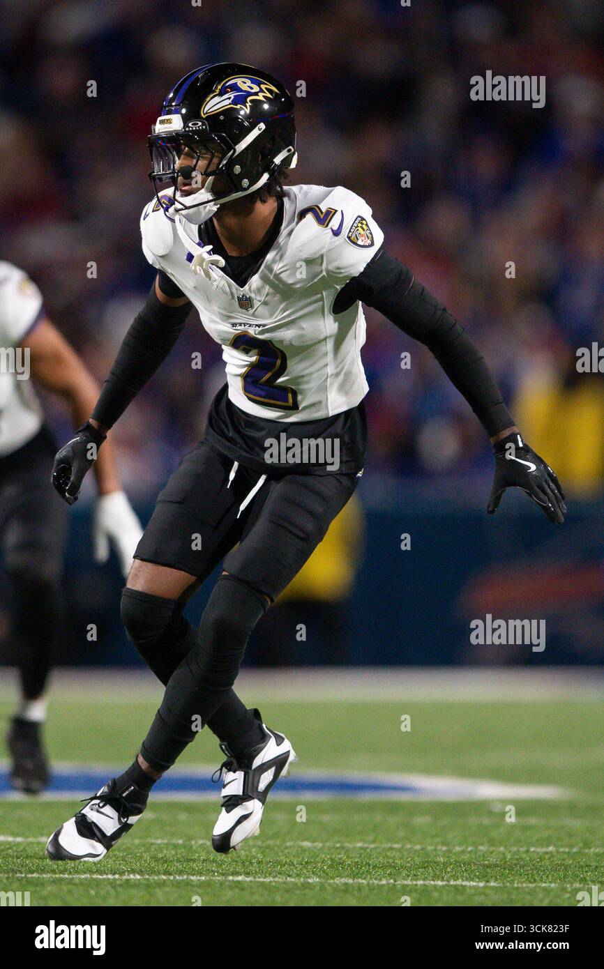 Baltimore Ravens cornerback Nate Wiggins (2) runs on the field during ...