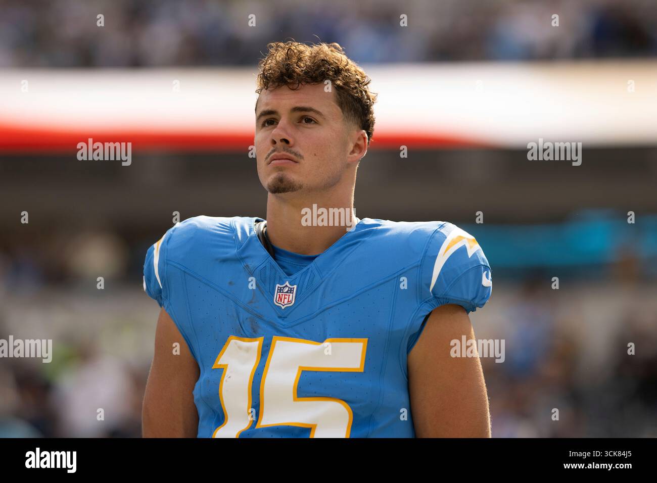 Los Angeles Chargers wide receiver Ladd McConkey (15) stands for the ...