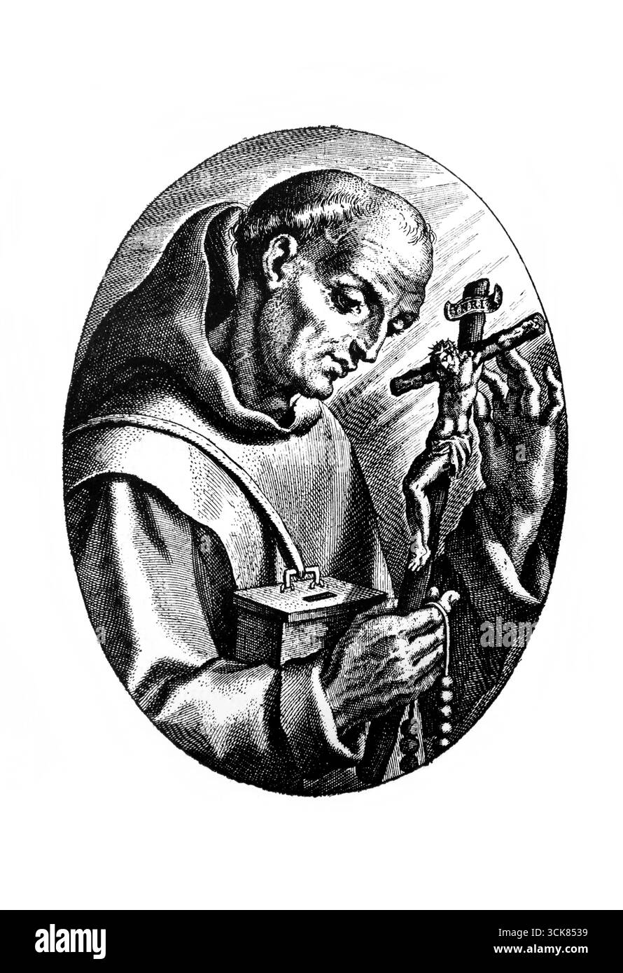 Saint John of God 16th Century Saint looking at his Crucifix from a Bas ...