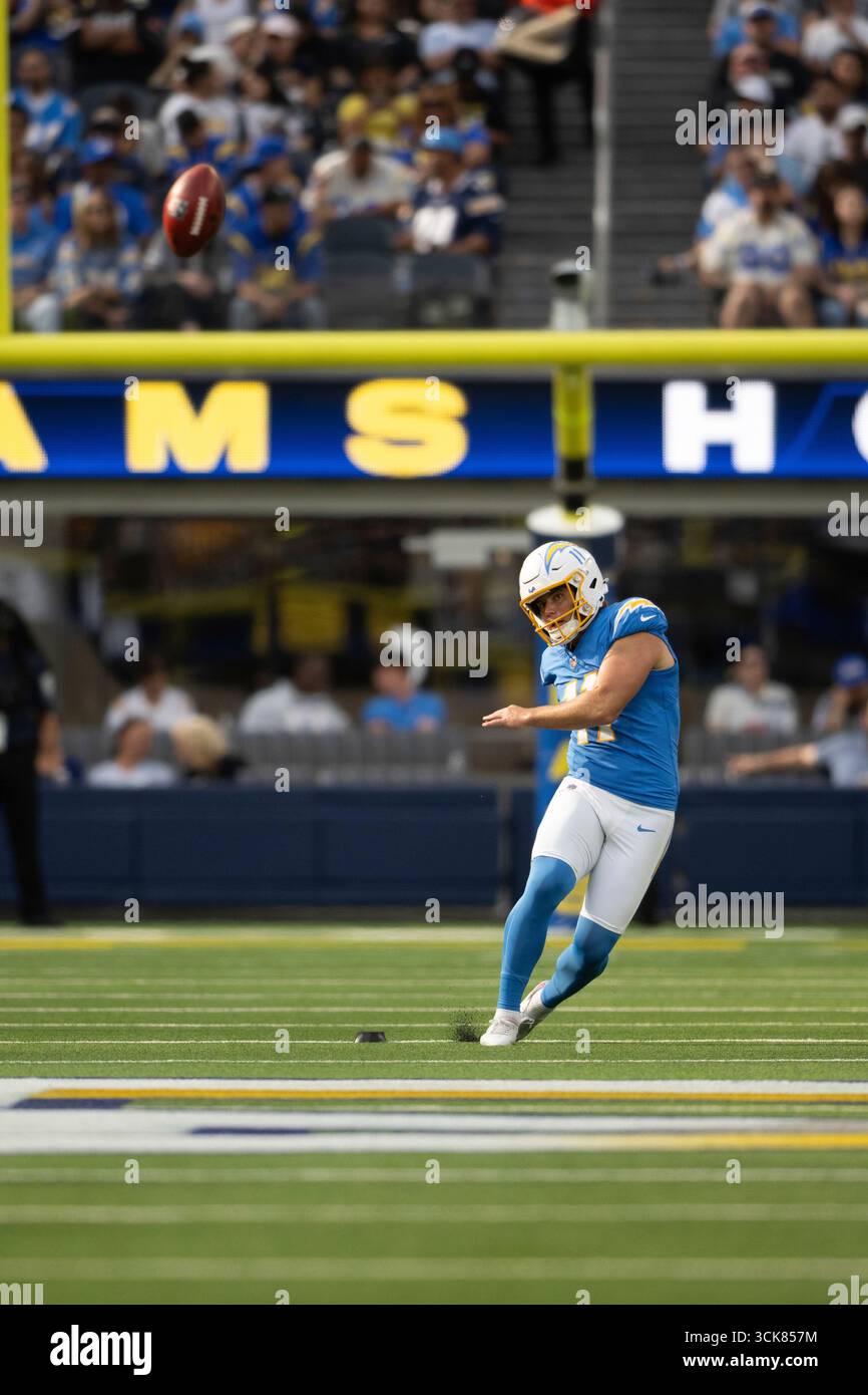 Los Angeles Chargers place kicker Cameron Dicker (11) kicks during an ...