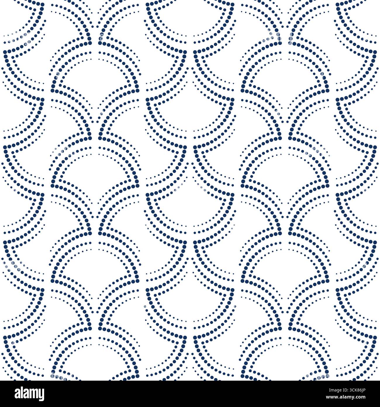 Art nouveau seamless pattern of curved dotted lines. Dark blue dots on ...