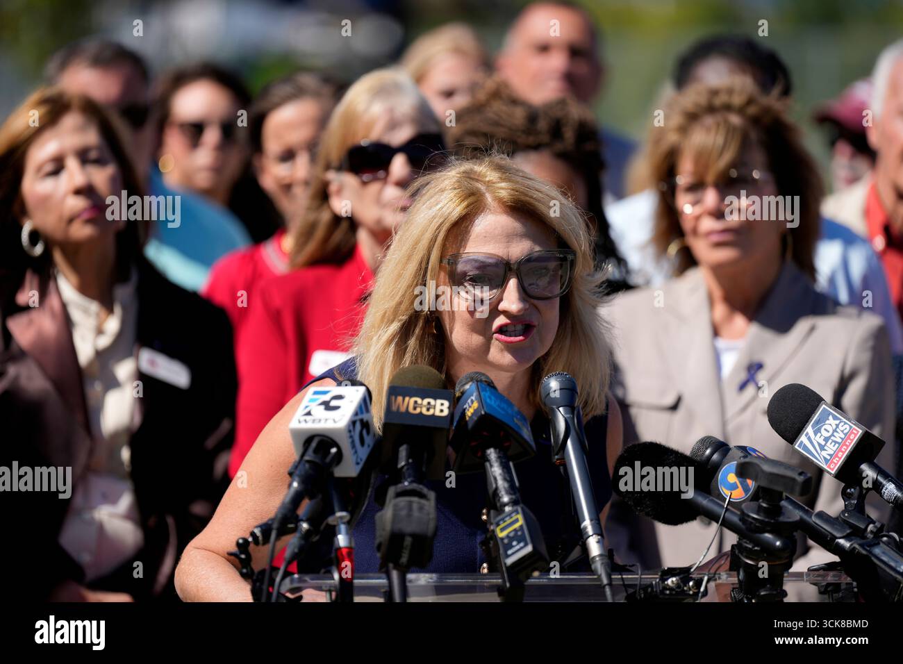 Charlotte candidate for mayor, Republican Terrie Donovan speaks regarding the recent stabbing ...