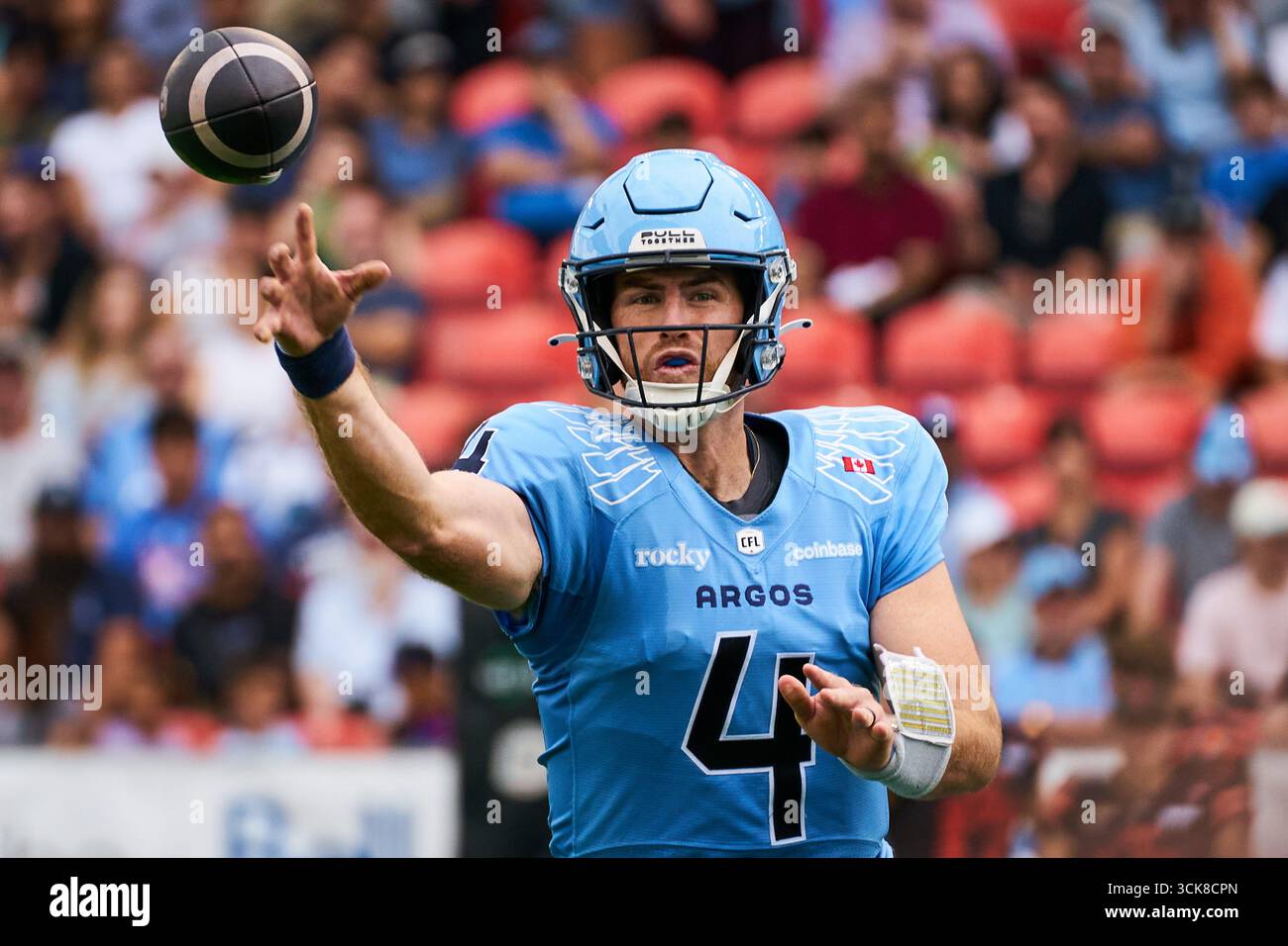 Toronto Argonauts quarterback Nick Arbuckle (4) passes during first ...