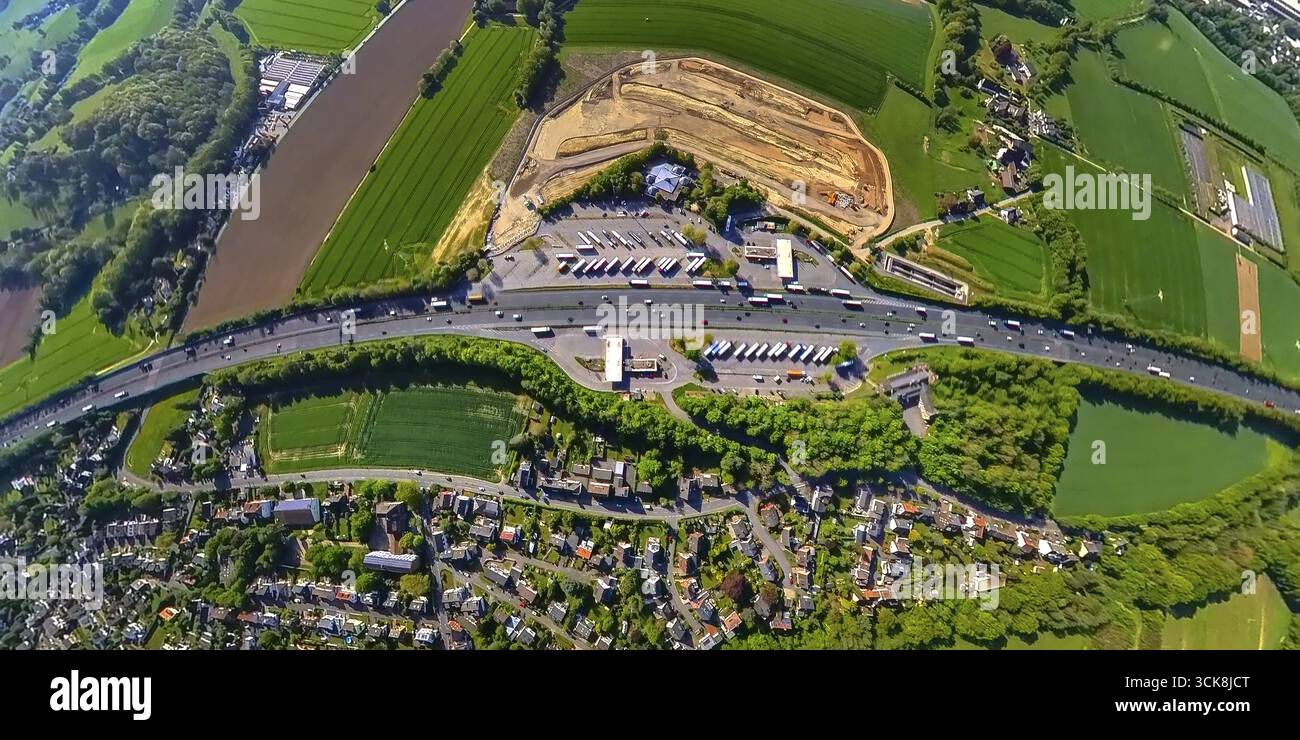 Aerial view, Serways service area Lichtendorf on the A1 motorway ...