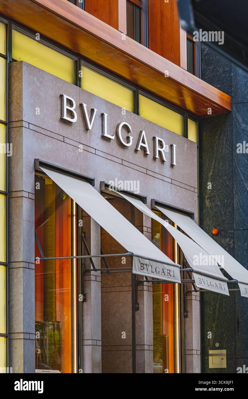 Bulgari luxury brand retail shop logo signboard on the storefront Stock ...