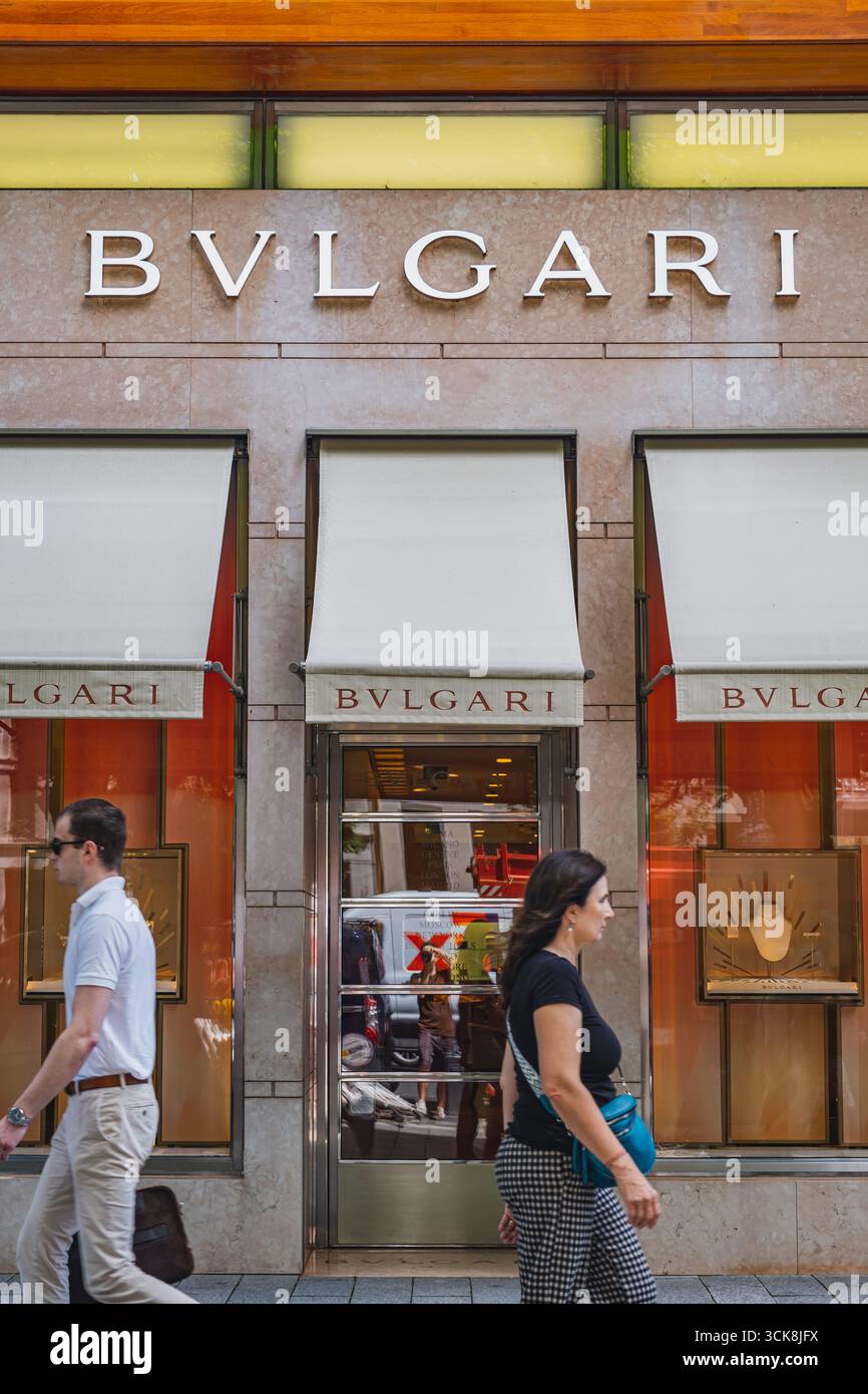Bulgari luxury brand retail store with people passing by Stock Photo ...