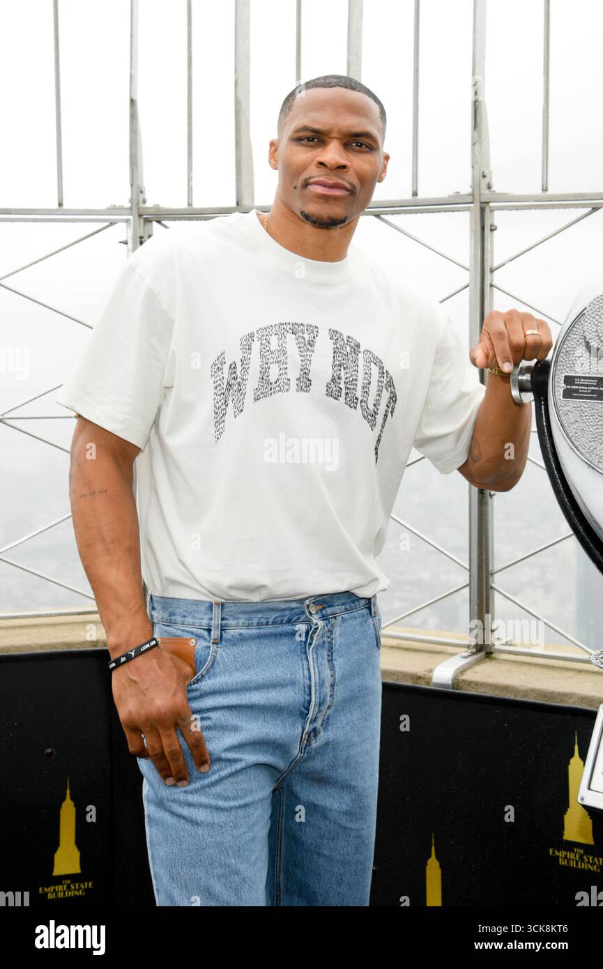 Russell Westbrook visits the Empire State Building in partnership with KFN to kick off New York ...