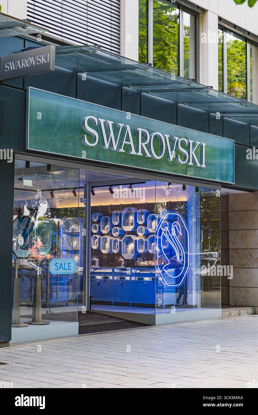 Swarovski luxury brand retail shop logo on the storefront on ...