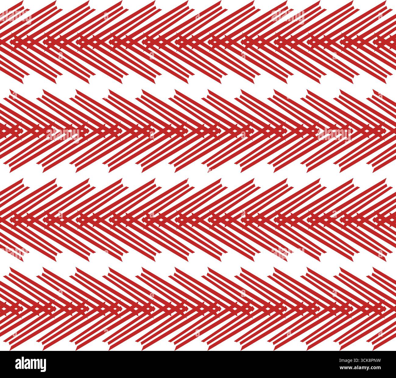 Repeating diagonal red arrow-like line pattern forming geometric ...