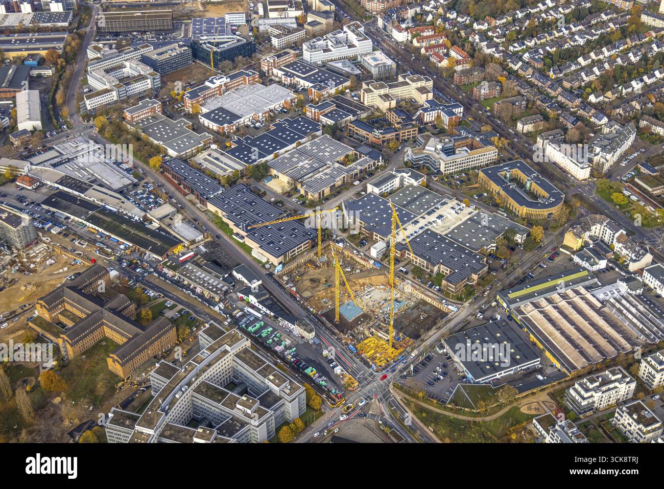 Aerial view, commercial area Hansaallee, construction site and new ...