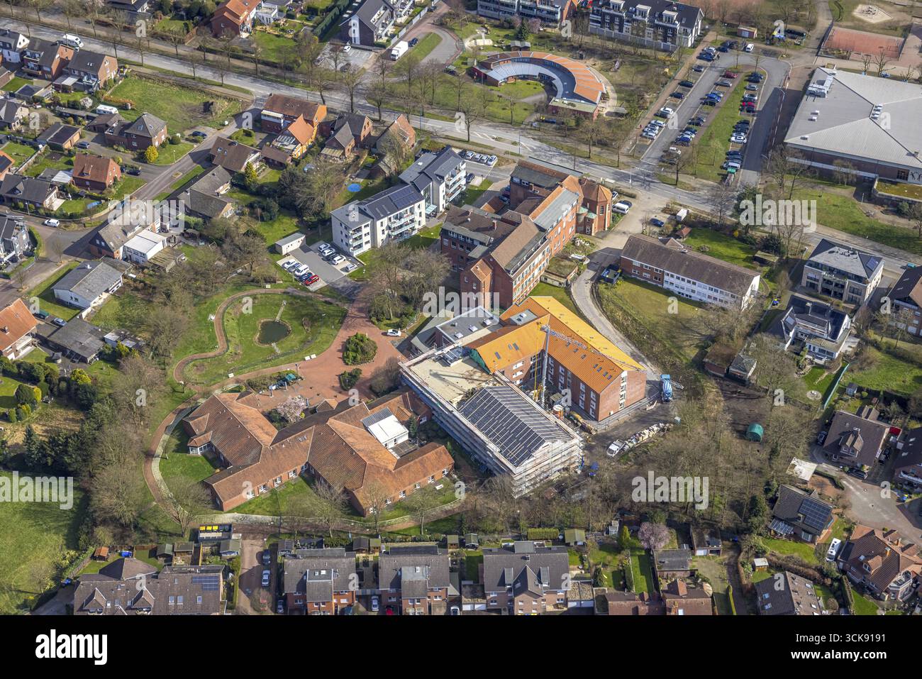Aerial view, construction site with new building at the Caritas ...