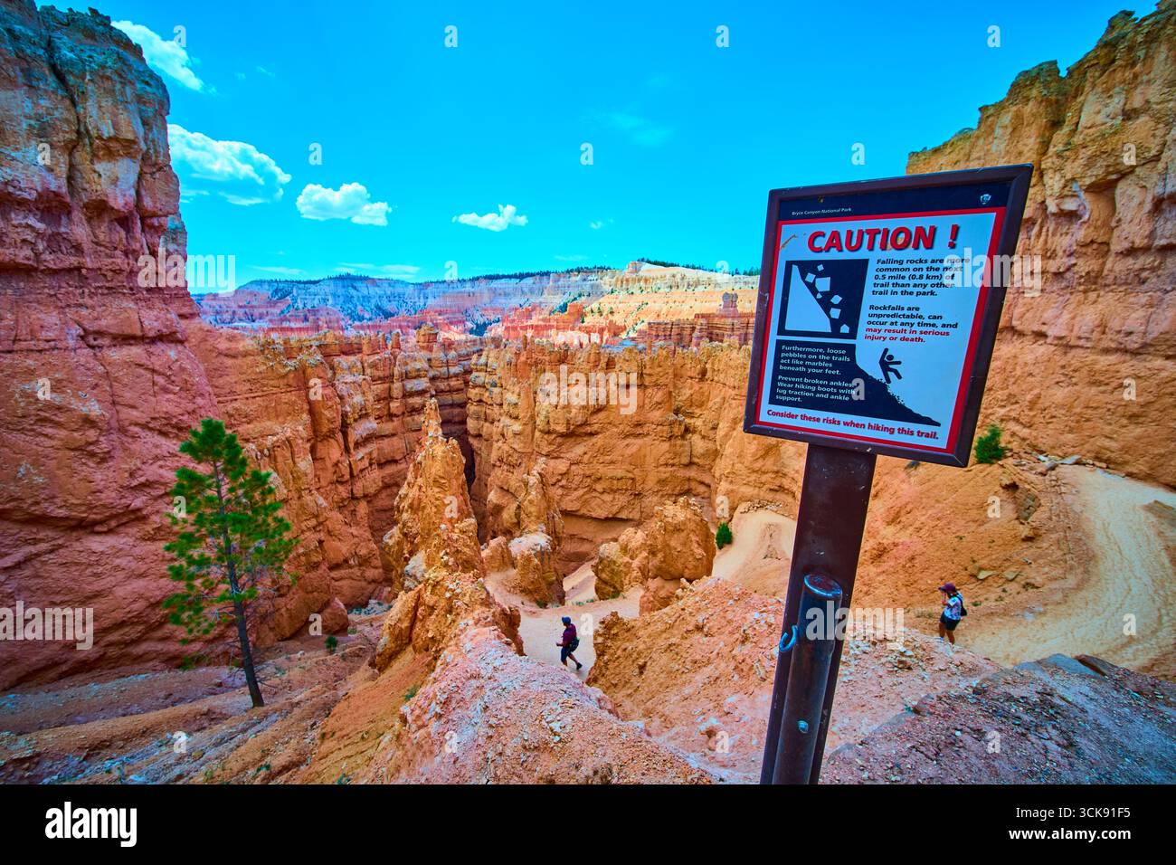 Bryce Canyon Wall Street Navajo Loop Trail Caution Sign and Switchbacks ...