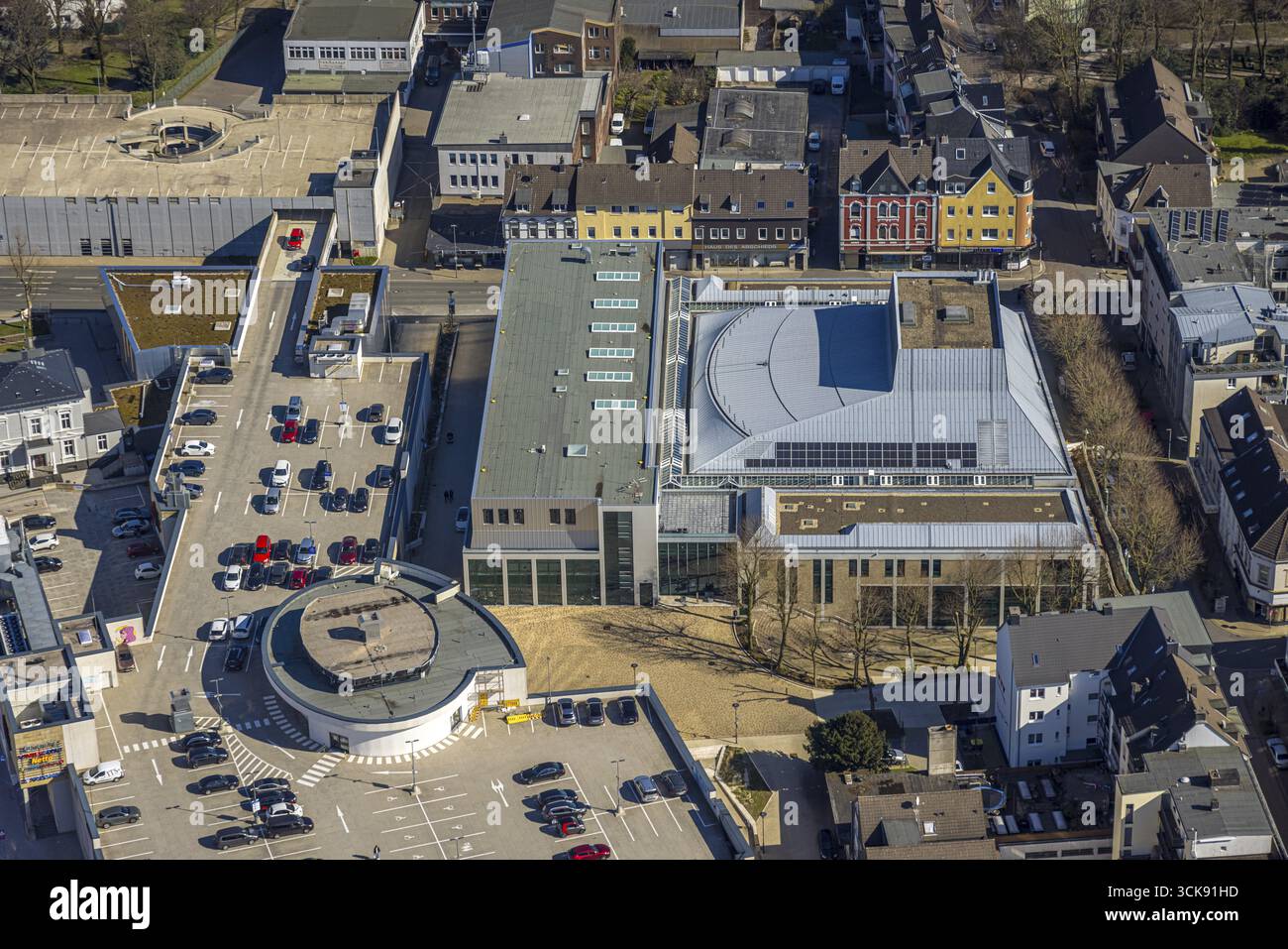Aerial view, StadtGalerie Velbert shopping centre with parking deck ...