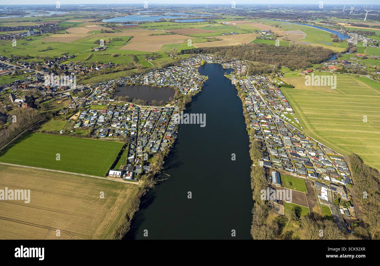 Aerial view, Haffensche Landwehr Lange Renne waters and nature reserve ...